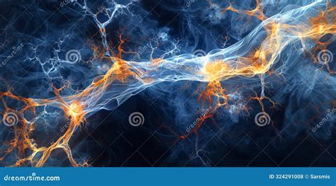 Abstract Neural Network Energy Flow With Bright Light Connections And Electric Currents Stock
