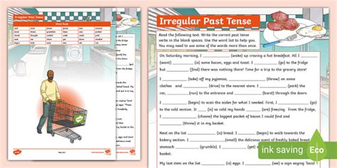Irregular Past Tense Cloze Worksheet Twinkl