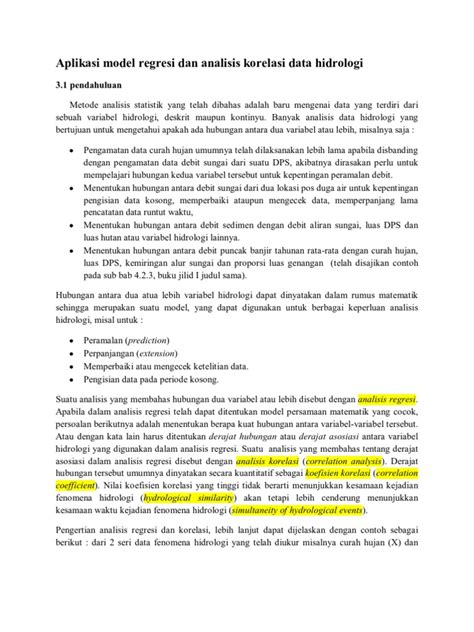 Aplikasi Model Regresi Dan Analisis Korelasi Data Hidrologi Pdf Metode And Bahan Ajar