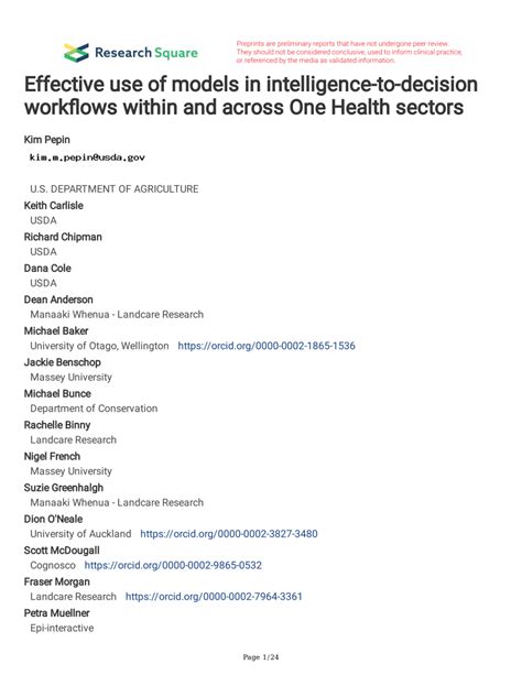 Pdf Effective Use Of Models In Intelligence To Decision Workflows Within And Across One Health