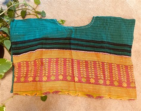 Vintage Kantha Summer Poncho Style Reversible Top For Xsmall To Small