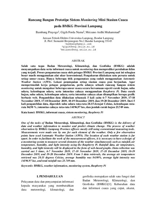 Pdf Rancang Bangun Prototipe Sistem Monitoring Mini Stasiun Cuaca Pada Bmkg Provinsi Lampung