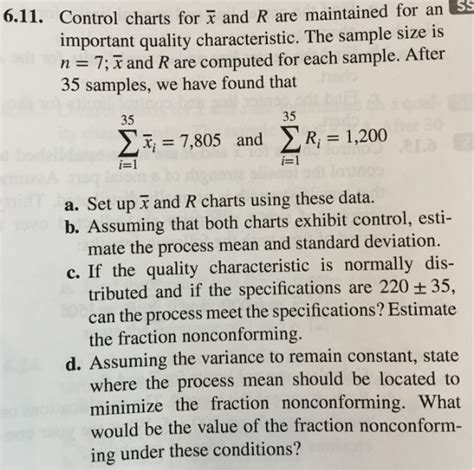 Solved 1 Control Charts For Xˉ And R Are Maintained For An