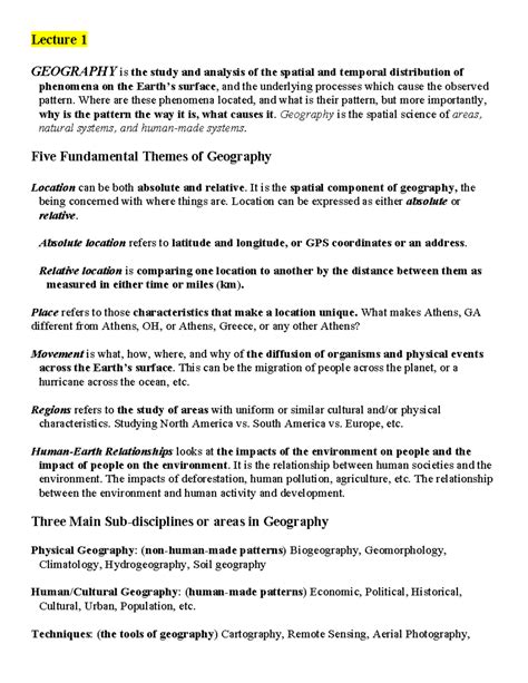 Section 1 Geography Lecture 1 GEOGRAPHY Is The Study And Analysis Of The Spatial And