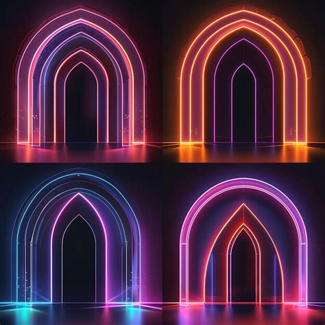 Premium Photo Design Of Pulsing Pulsing Neon Sculptural Arches With