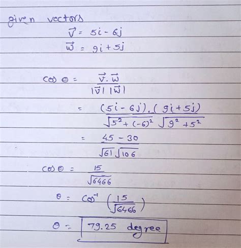 Solved Trigonometry Find The Angle O Between The Two Vectors V I Course Hero