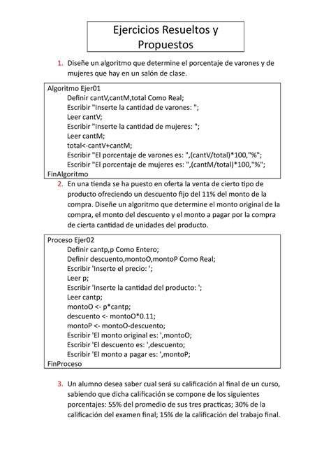 Ejercicios Resueltos Y Propuestos S Diseñe un algoritmo que determine el porcentaje de