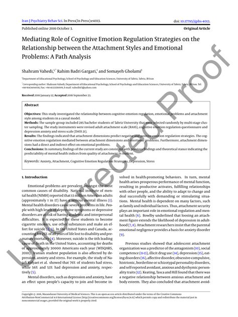 Pdf Mediating Role Of Cognitive Emotion Regulation Strategies On The Relationship Between The
