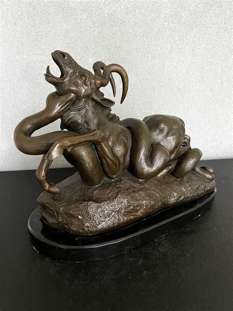 Bronze Python Killing Gnu Sculpture After Antoine Louis Barye For Sale