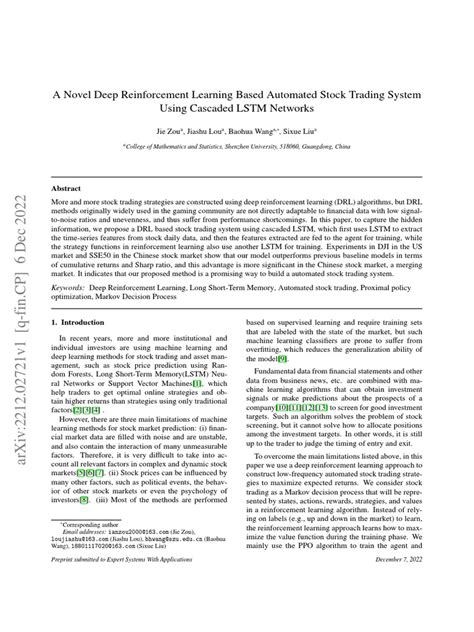 A Novel Deep Reinforcement Learning Based Automated Stock Trading System Using Cascaded Lstm