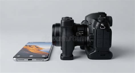 A Side By Side Comparison Shows A Dslr Stock Illustration