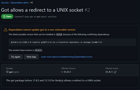Dependabot Security Vulnerability Got Allows A Redirect To A Unix