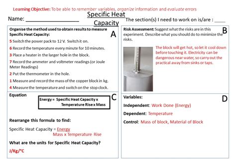 Specific Heat Capacity Required Practical Planning Lesson With Instructions For Home Use