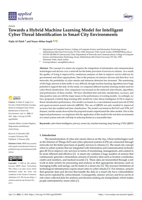 Pdf Towards A Hybrid Machine Learning Model For Intelligent Cyber Threat Identification In