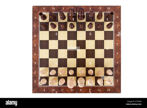 Chess Board With Starting Positions Aligned Chess Pieces Top View Isolated On White Background