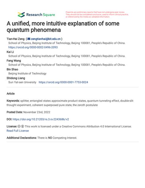 Pdf A Unified More Intuitive Explanation Of Some Quantum Phenomena