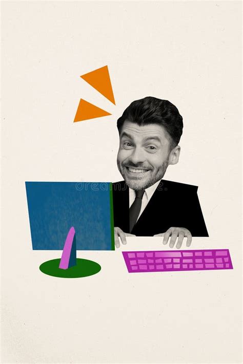 creative abstract template collage of happy funny man working office