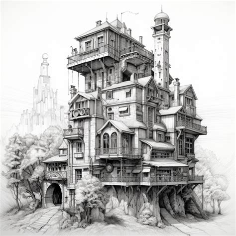 premium ai image pencil sketch multi storey house generative ai