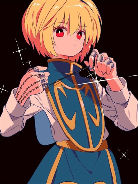 An Anime Character With Blonde Hair And Red Eyes Wearing A Blue Dress Holding Her Hand Up
