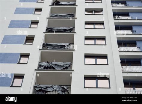 Windows And Accessories Of A New Modern Monolithic Frame Block House Under Construction With