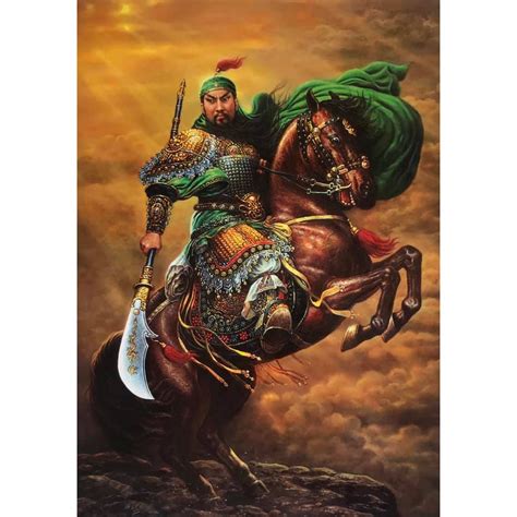 ภาพเทพเจ้ากวนอูทรงม้าออกรบ ภาพติดผนังเพื่อสักการะบูชาขนาดภาพ 15x21 นิ้ว หรือ 38 Cm X 54 Cm