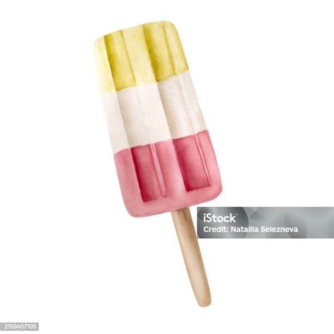 스틱에 딸기 바닐라 라즈베리를 곁들인 달콤한 아이스크림 롤리 손으로 그리는 과일 아이스 캔디 수채화 그림은 배경에 고립되어 있습니다 디자이너 메뉴 가게 장식 레스토랑 엽서