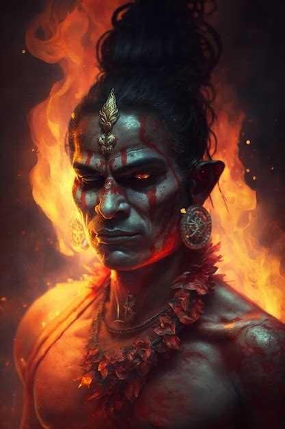Premium Ai Image Portrait Of Agni The Indian God Of Fire Surrounded