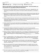 008 Improving Memory Exercise Pdf Jessica Soler Name Period Date Memory Improving Memory