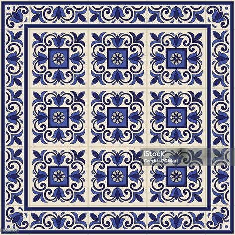 연속무늬 메트로폴리스 타일 및 국경 모로코 포르투갈어 특히 Azulejo 0명에 대한 스톡 벡터 아트 및 기타 이미지 0명 고풍스런 곤색 Istock