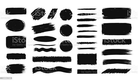 브러시 스트로크 배너 블랙 스플래시 모양 잉크 텍스처 격리 된 페인트 브러시 얼룩 추상적인 반점과 선 거친 얼룩 브러시