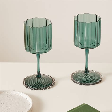 Fazeek Wave Wine Glass Set Of 2 Teal End Global
