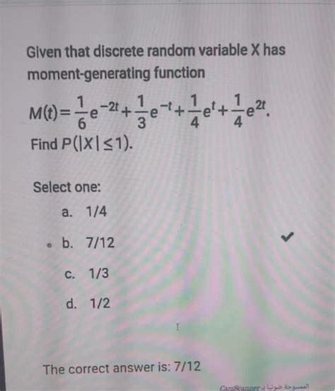 Solved Given That Discrete Random Variable X Has