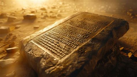 Realistic Depiction Of Ten Commandments On Stone Tablets From Exodus