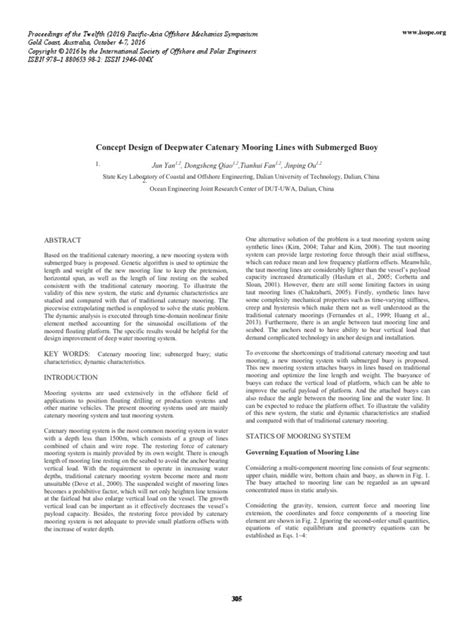 2016 Concept Design Of Deepwater Catenary Mooring Lines With Submerged Buoy Pdf