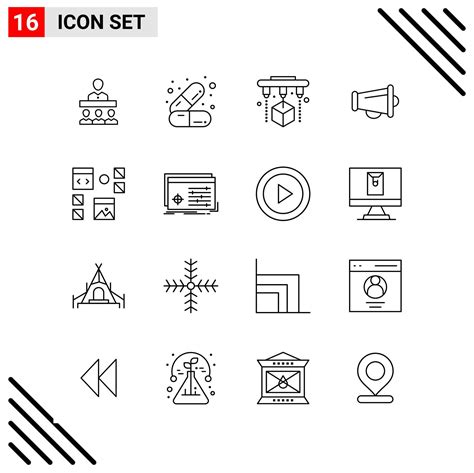 Pixle Perfect Set Of 16 Line Icons Outline Icon Set For Webite Designing And Mobile Applications