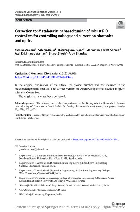 Correction To Metaheuristics Based Tuning Of Robust Pid Controllers