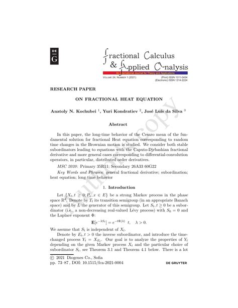 Pdf On Fractional Heat Equation