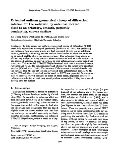 Pdf Extended Uniform Geometrical Theory Of Diffraction Solution For The Radiation By Antennas