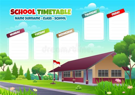 School Timetable Template With Indonesian School Building And Beautiful