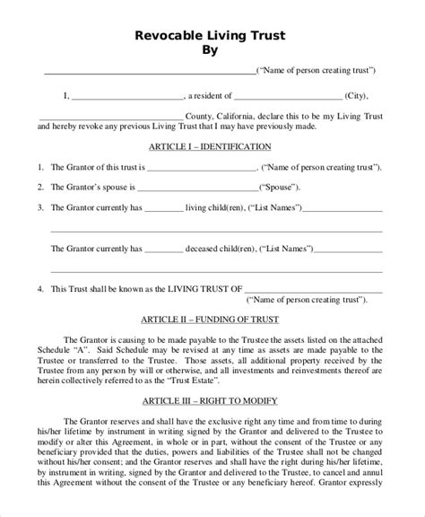 Free Printable Living Trust Forms Free Printable Forms