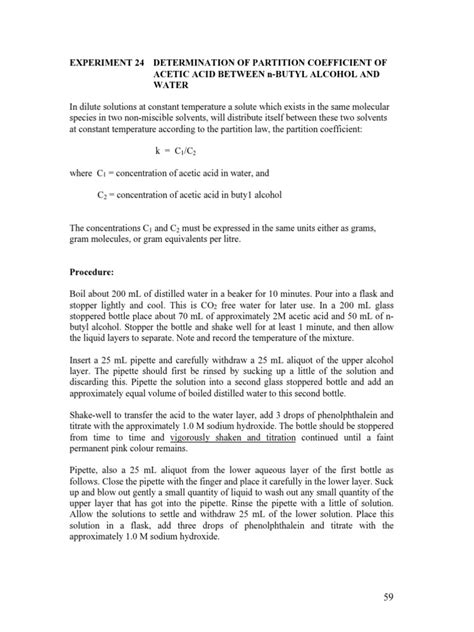 Partition Coefficient Lab Pdf Titration Chemistry