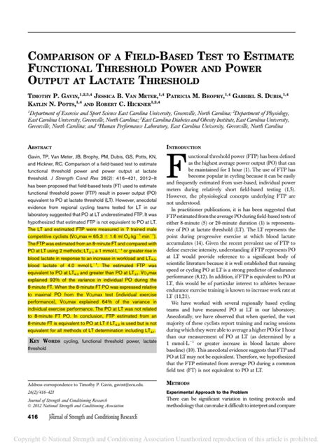 1 comparison of a field based test to estimate functional threshold
