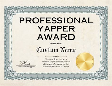 Professional Yapper Award Rn Awards