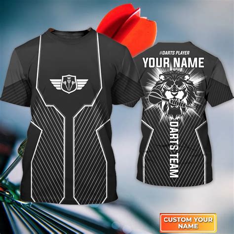 Black Lion Head Personalized Name 3d Tshirt For Darts Team Player Tad