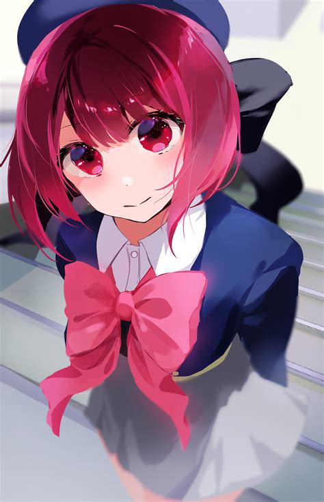 Safebooru 1girl Arima Kana Beret Blue Headwear Blue Vest Bob Cut