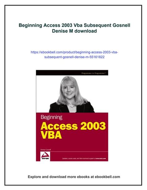 Beginning Access 2003 Vba Subsequent Gosnell Denise M Pdf