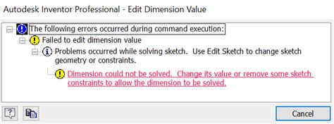 failed to edit dimension value error is displayed when arc height is