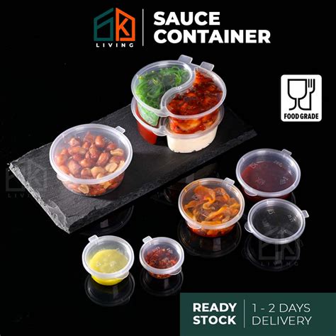 [10pcs] 100ml Plastic Sauce Container Deli Container With Hinged Attached Lid Microwavable