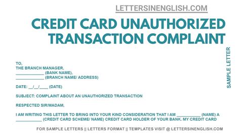 sample letter of unauthorized credit card transaction