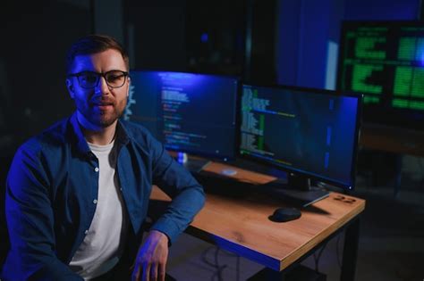 Premium Photo Male Programmer Working On Desktop Computer At White